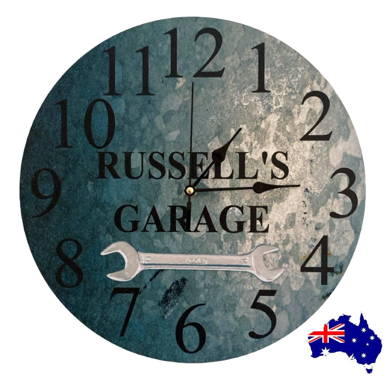 Custom Personalised Garage Wall Clock 30cm 60cm | Silent Quartz Aussie ...