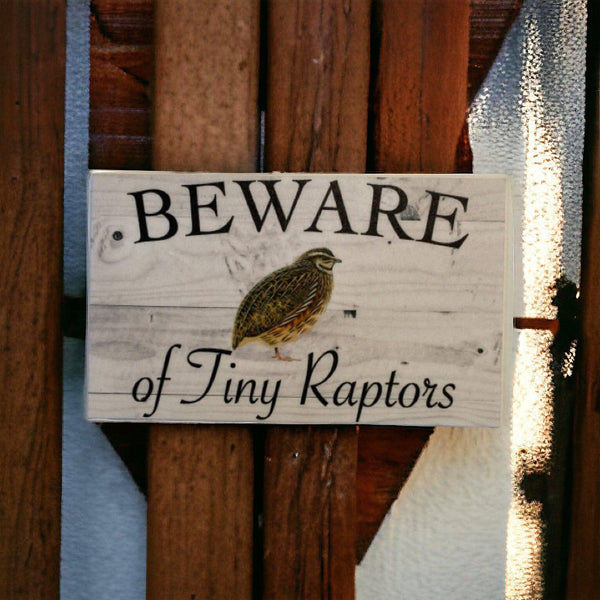 Quail Beware of Tiny Raptors Rustic Sign – The Renmy Store Homewares ...