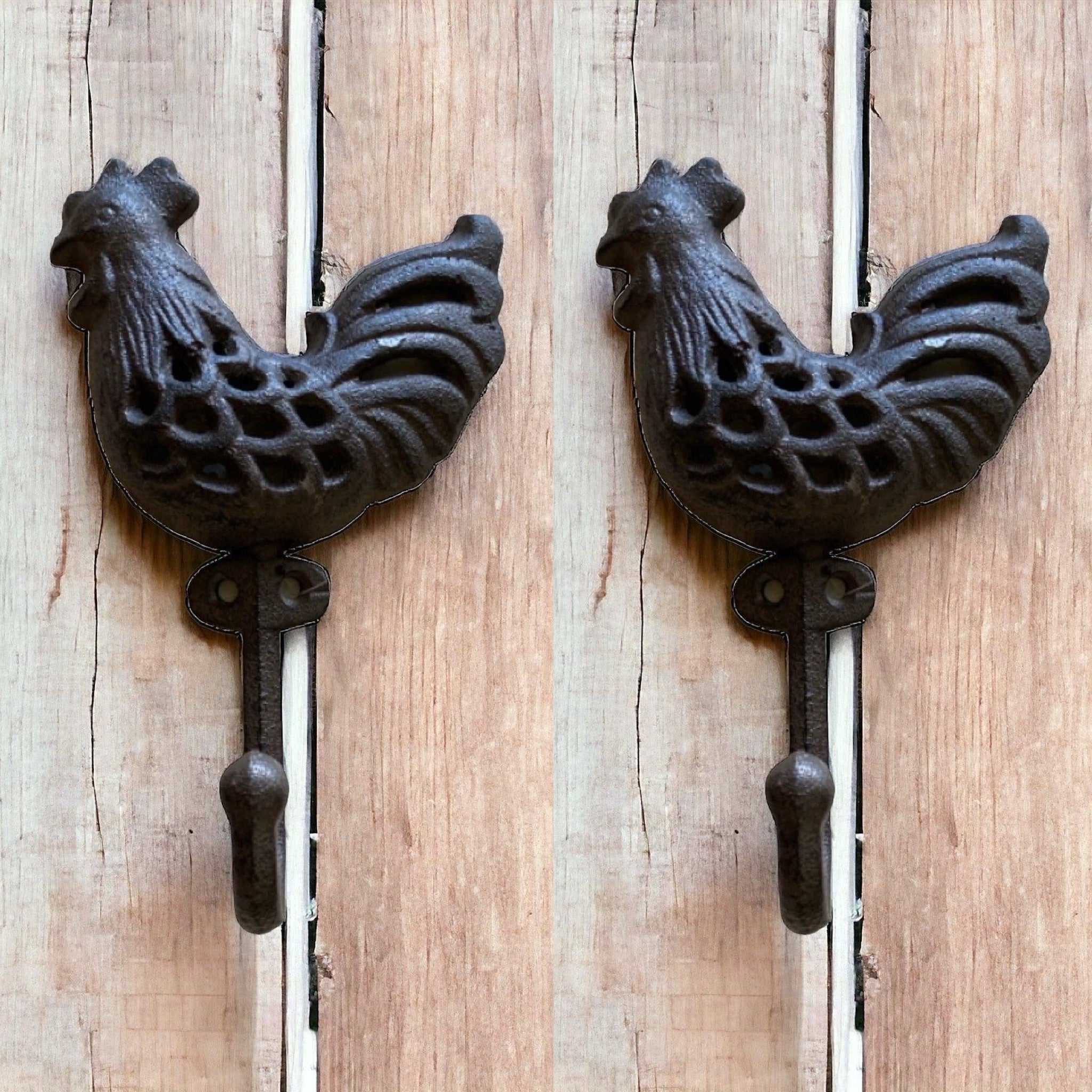 Rooster Chicken Hook Set of 2 or 3 Rustic Cast Iron – The Renmy Store ...