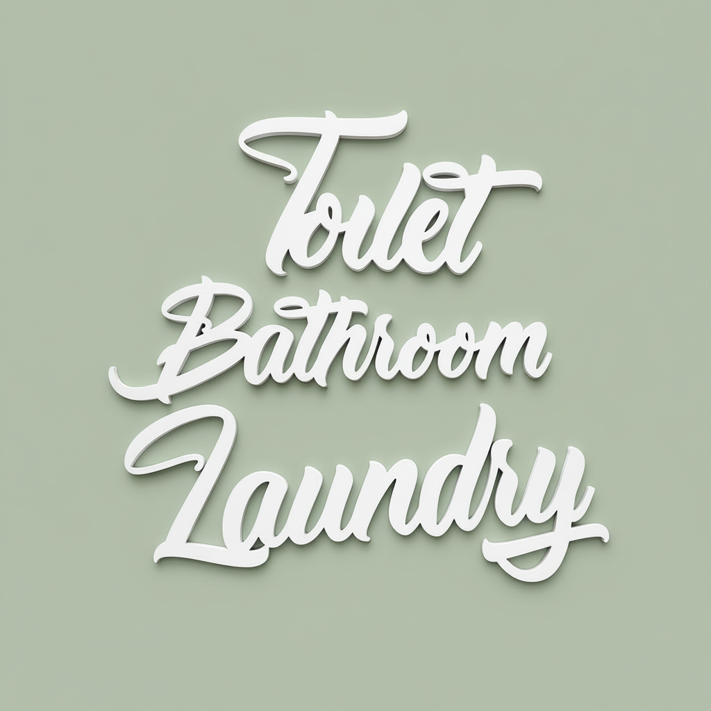 Toilet Laundry Bathroom Door Sign Set - Laser Cut Raised Letters - Aus ...