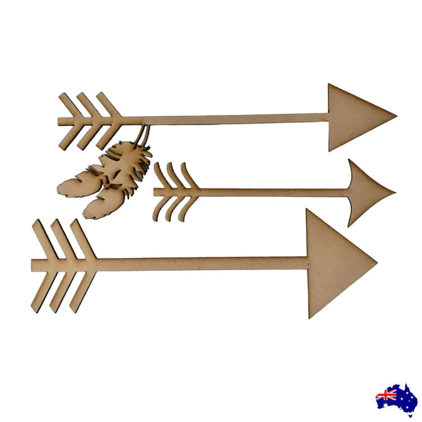 Arrow Arrows with Feather Set of 3 MDF Timber DIY Raw Craft – The Renmy ...